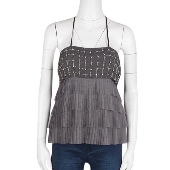 Alice + Olivia | Tops | Alice Olivia Gray Embellished Tiered Halter Top ...